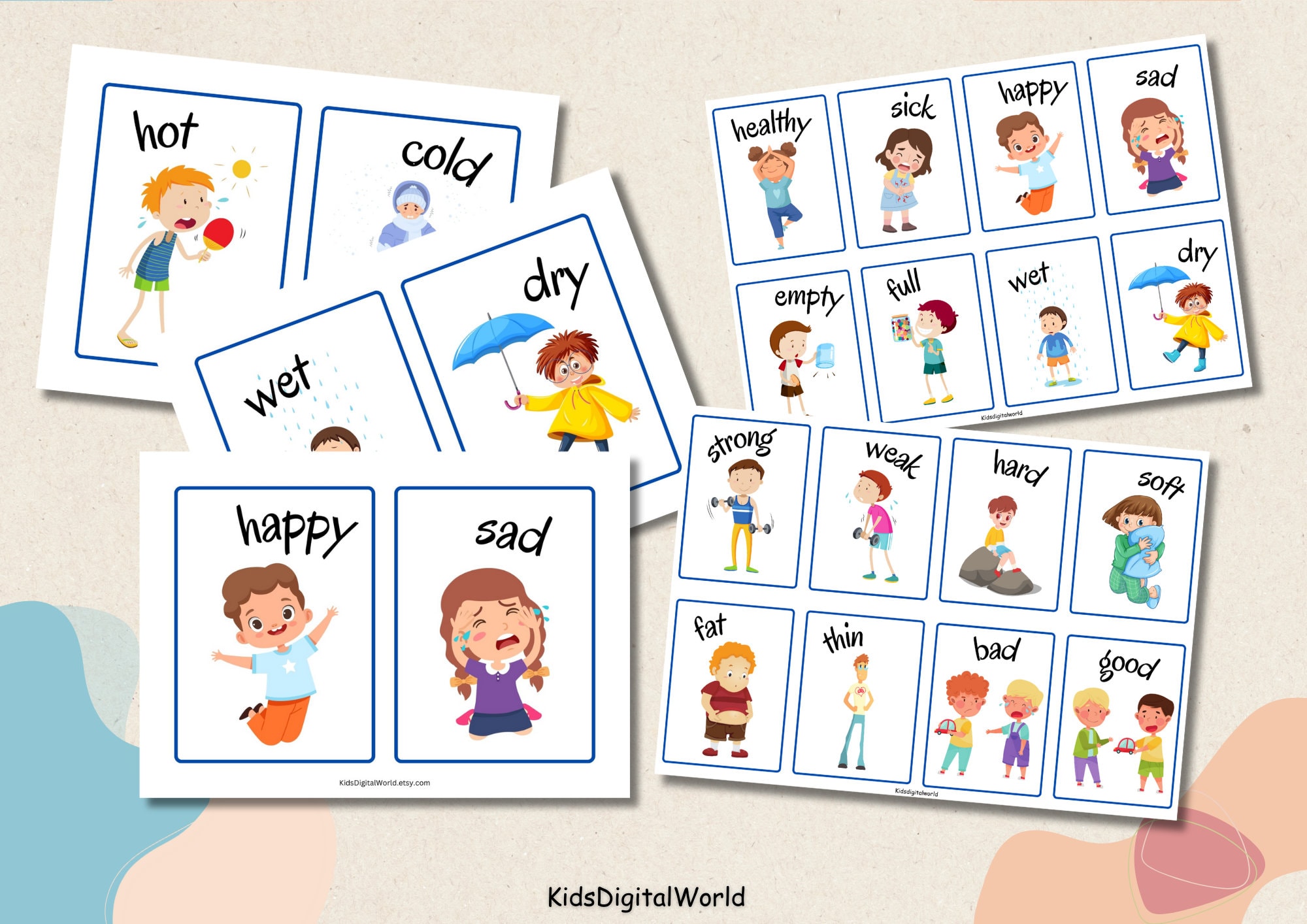 Opposites Flashcards for Kids: 20 Vocabulary Words (digital Download ...