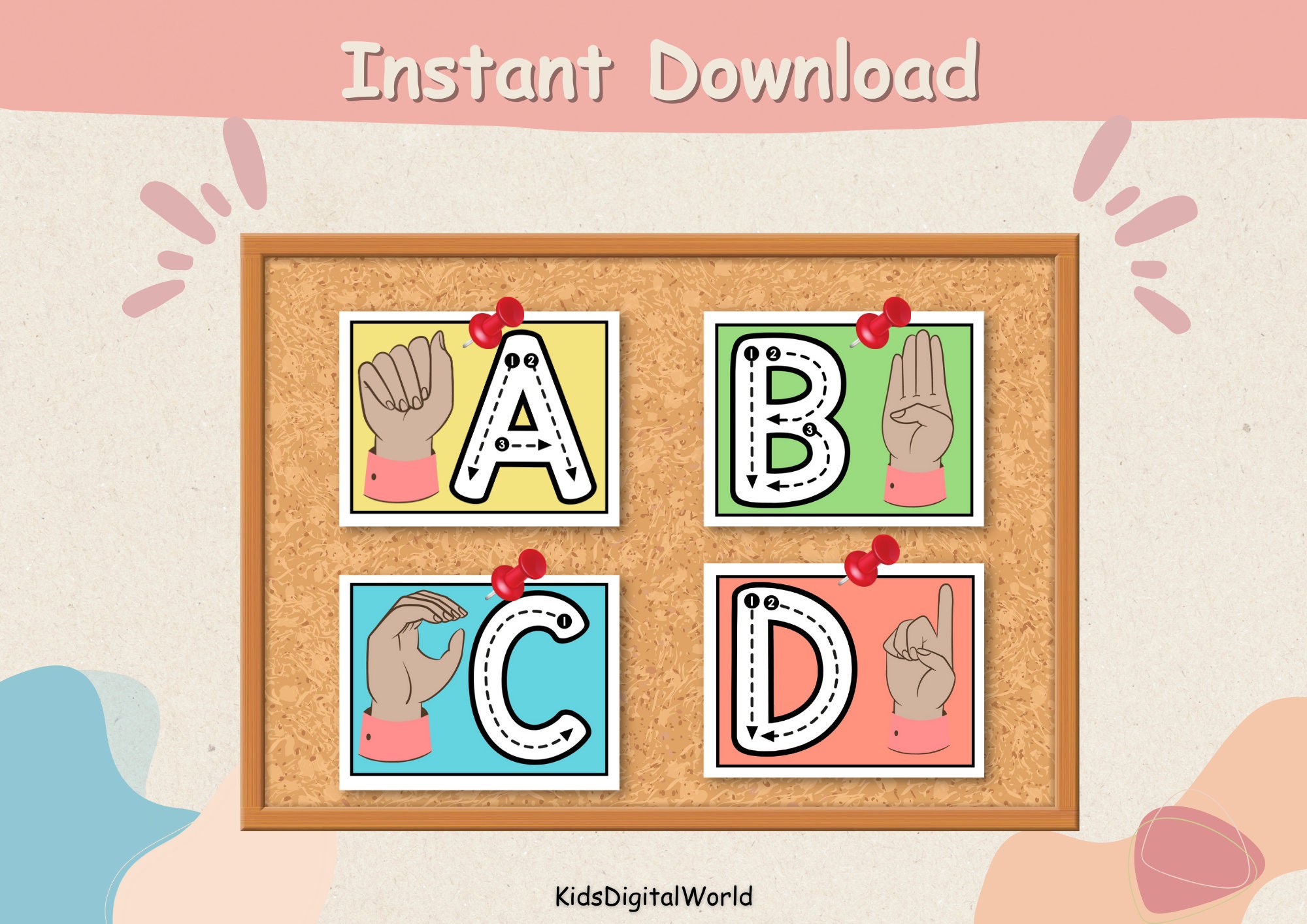 ASL Alphabet Card, Colorful Sign Language Flashcard ,abc's Sign ...