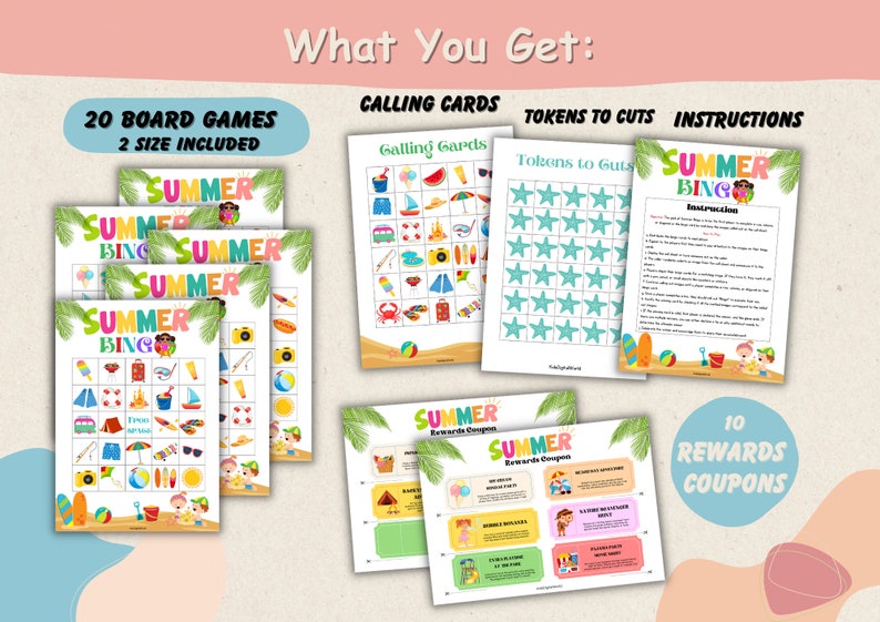 Summer Bingo Game: 20 Colorful Printable Cards + Rewards (PDF) - Etsy