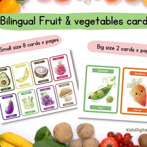 50 Colorful Bilingual Fruits and Vegetables Card . Montessori ...