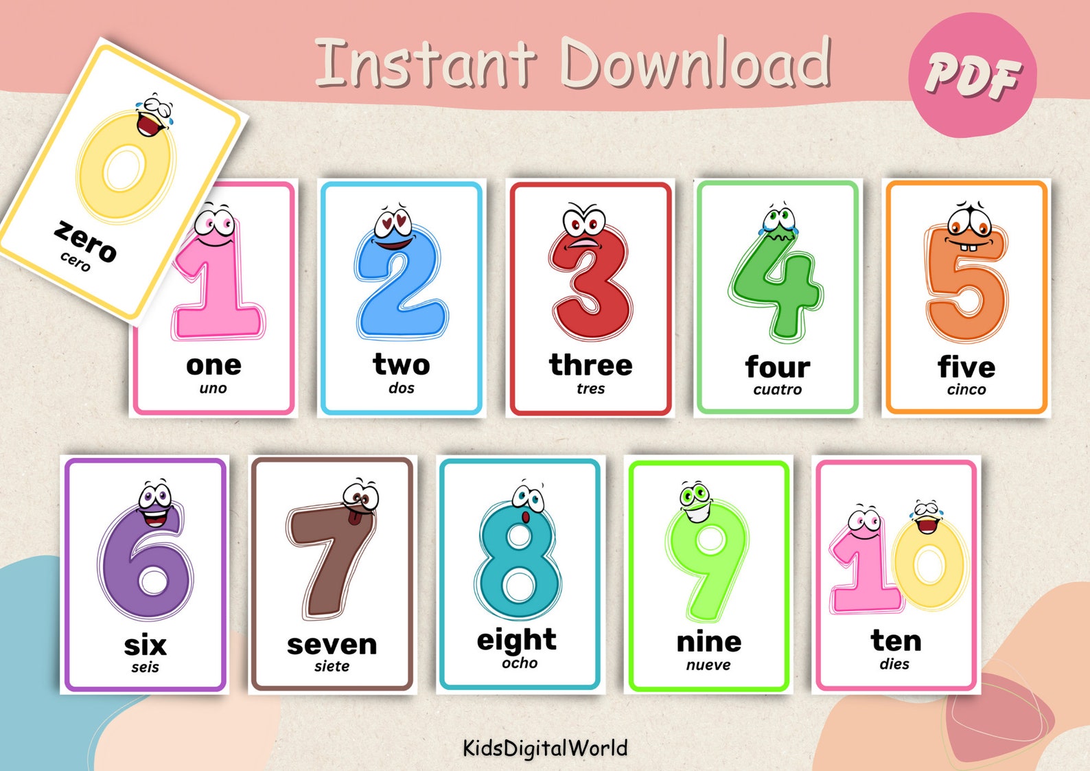 Colorful Bilingual Number Flash Cards: Counting 0-10 (PDF) - Etsy