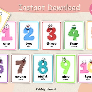 Colorful Bilingual Number Flash Cards: Counting 0-10 (PDF) - Etsy