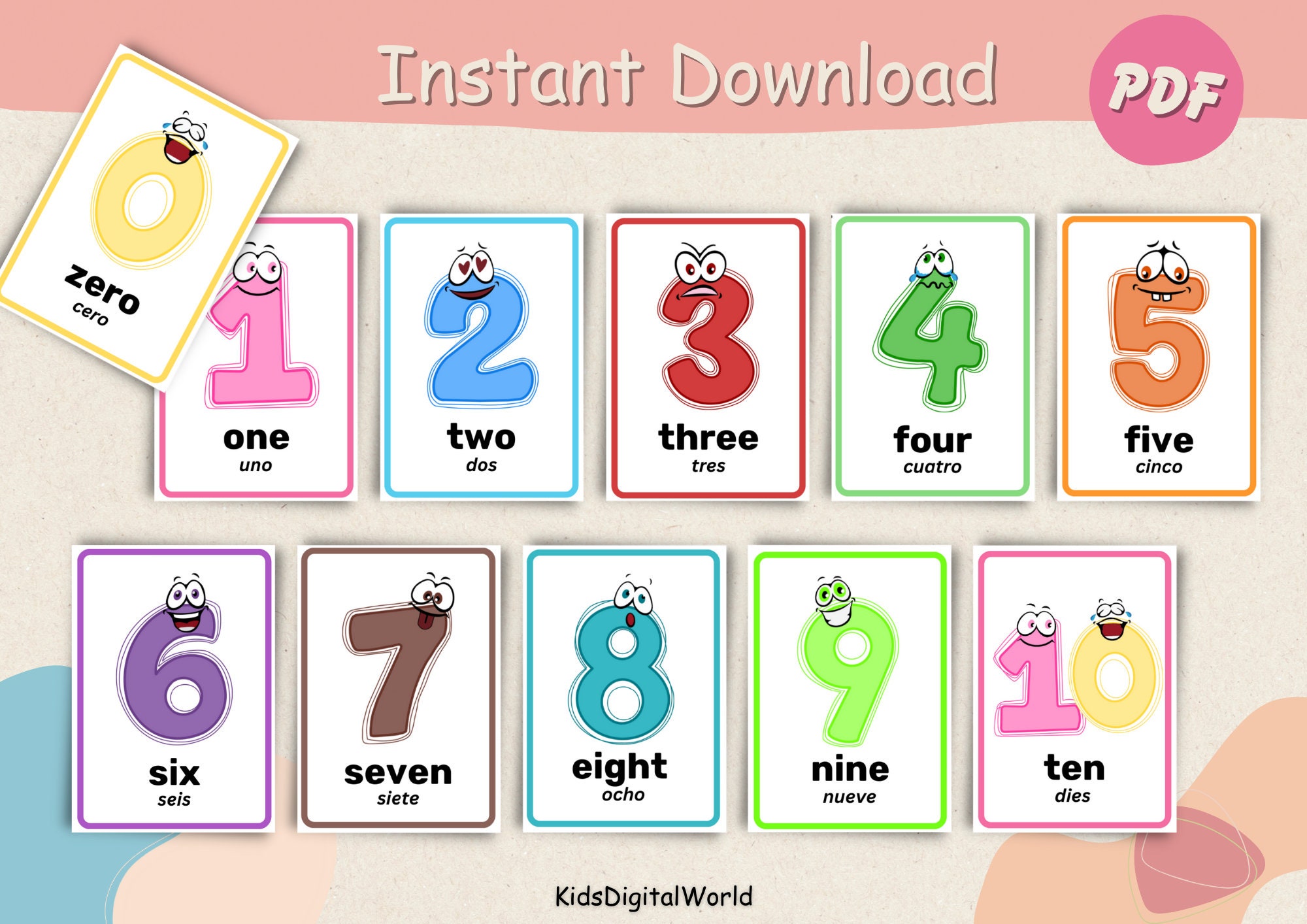 Colorful Bilingual Number Flash Cards: Counting 0-10 (PDF) - Etsy