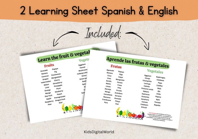 50 Colorful Bilingual Fruits and Vegetables Card Montessori - Etsy