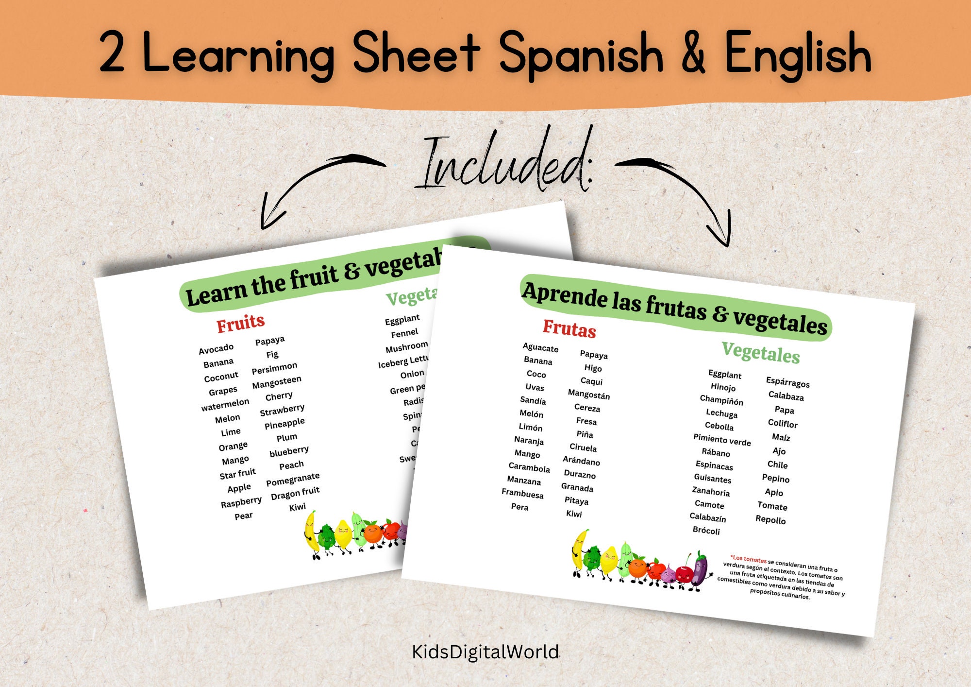 50 Colorful Bilingual Fruits and Vegetables Card Montessori - Etsy