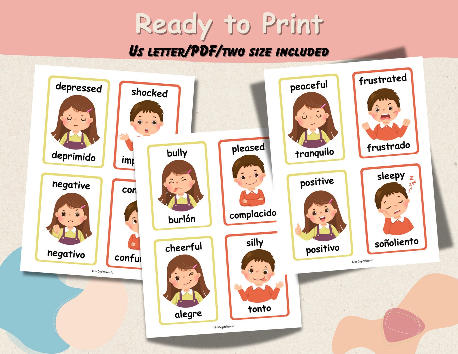 Bilingual Emotion Flashcards: English-spanish Learning (PDF) - Etsy