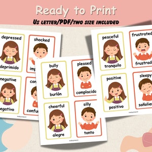 Bilingual Emotion Flashcards: English-spanish Learning (PDF) - Etsy