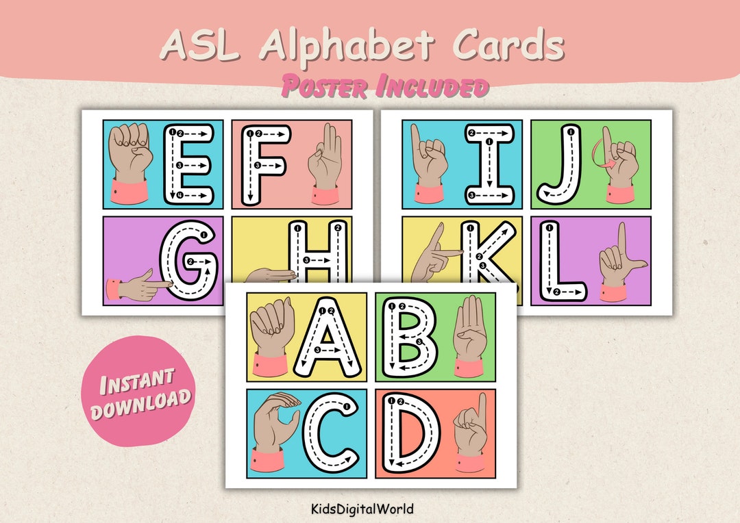 ASL Alphabet Card, Colorful Sign Language Flashcard ,abc's Sign ...