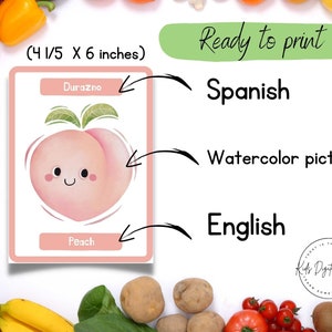 50 Colorful Bilingual Fruits and Vegetables Card . Montessori ...