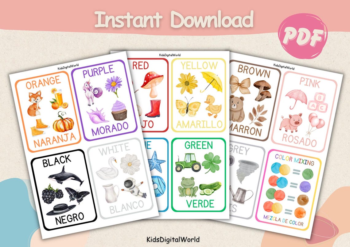 Watercolor Color Flashcards | Bilingual Colorful Flashcards | Preschool ...