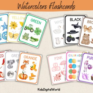 Watercolor Colors Flash Cards Colorful Flashcards - Etsy