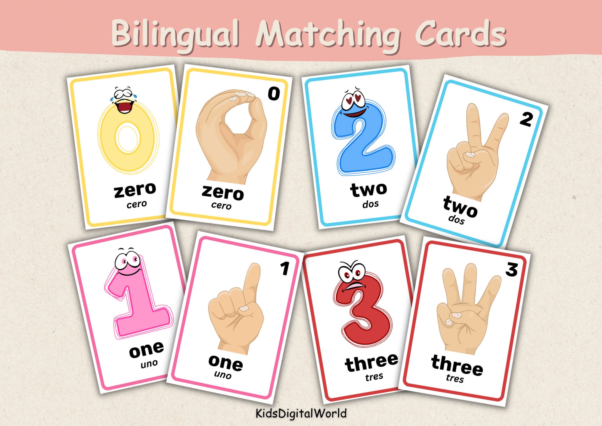 Colorful Bilingual Number Flash Cards: Counting 0-10 (PDF) - Etsy