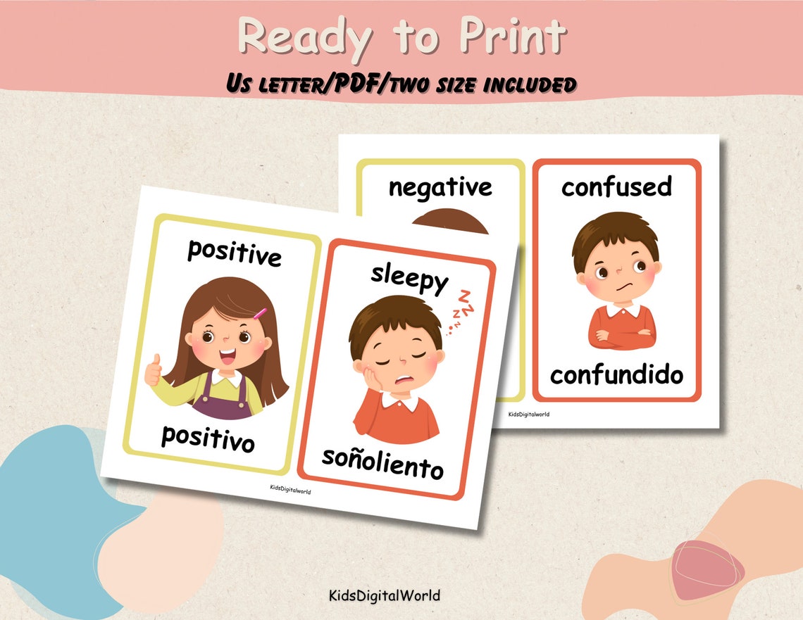 Bilingual Emotion Flashcards: English-spanish Learning (PDF) - Etsy