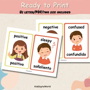 Bilingual Emotion Flashcards: English-spanish Learning (PDF) - Etsy