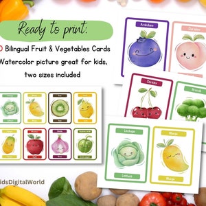 50 Colorful Bilingual Fruits and Vegetables Card . Montessori ...