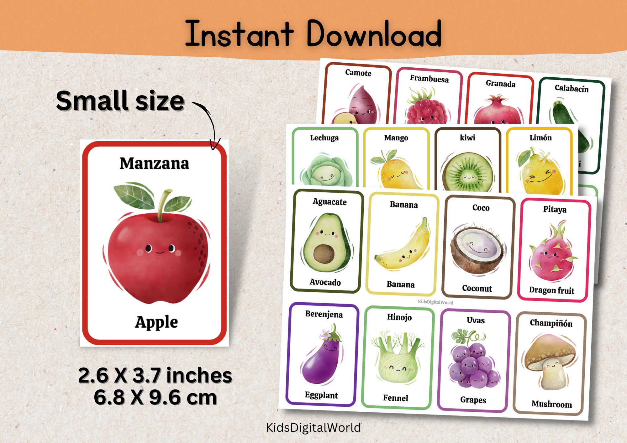 50 Colorful Bilingual Fruits and Vegetables Card Montessori - Etsy