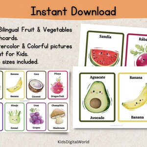 50 Colorful Bilingual Fruits and Vegetables Card Montessori - Etsy