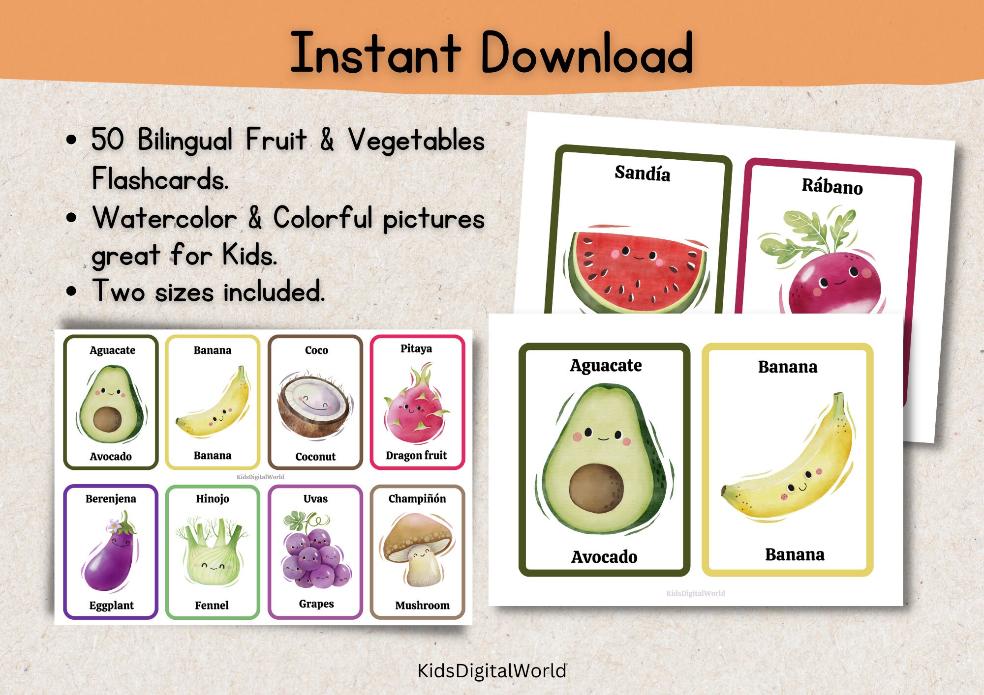 50 Colorful Bilingual Fruits and Vegetables Card Montessori - Etsy