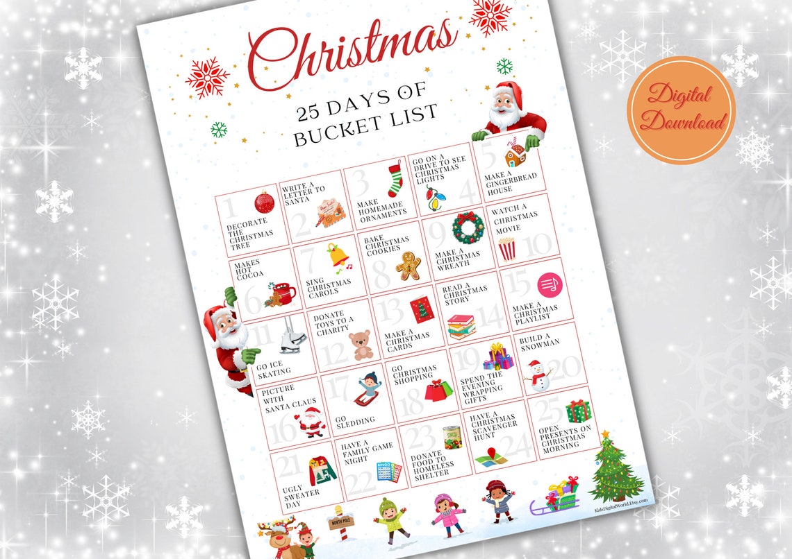 Christmas Bucket List Printable, Christmas Activity Checklist, Winter ...