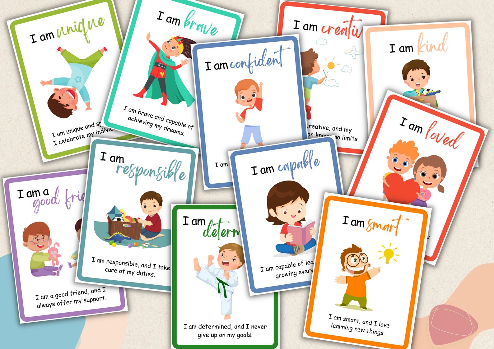 20 Positive Affirmation Flashcards, Montessori Flashcards, Educational ...