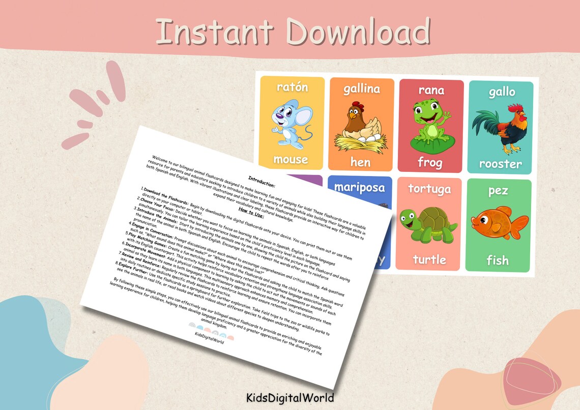 40 Spanish & English Animals, Bilingual Cards, Homeschooling ...