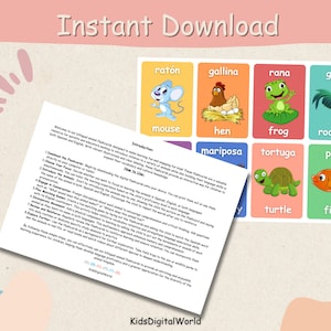 40 Spanish & English Animals, Bilingual Cards, Homeschooling ...