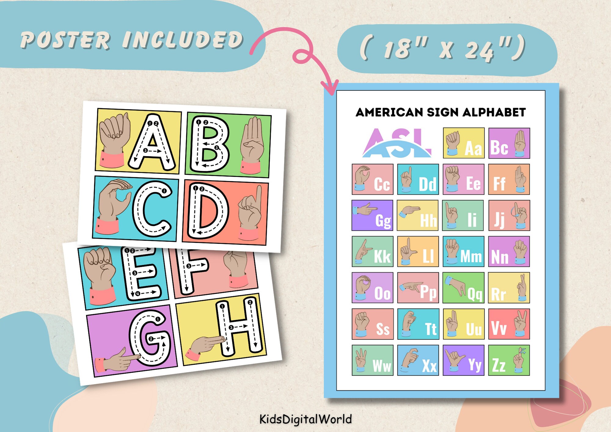 ASL Alphabet Card, Colorful Sign Language Flashcard ,abc's Sign ...