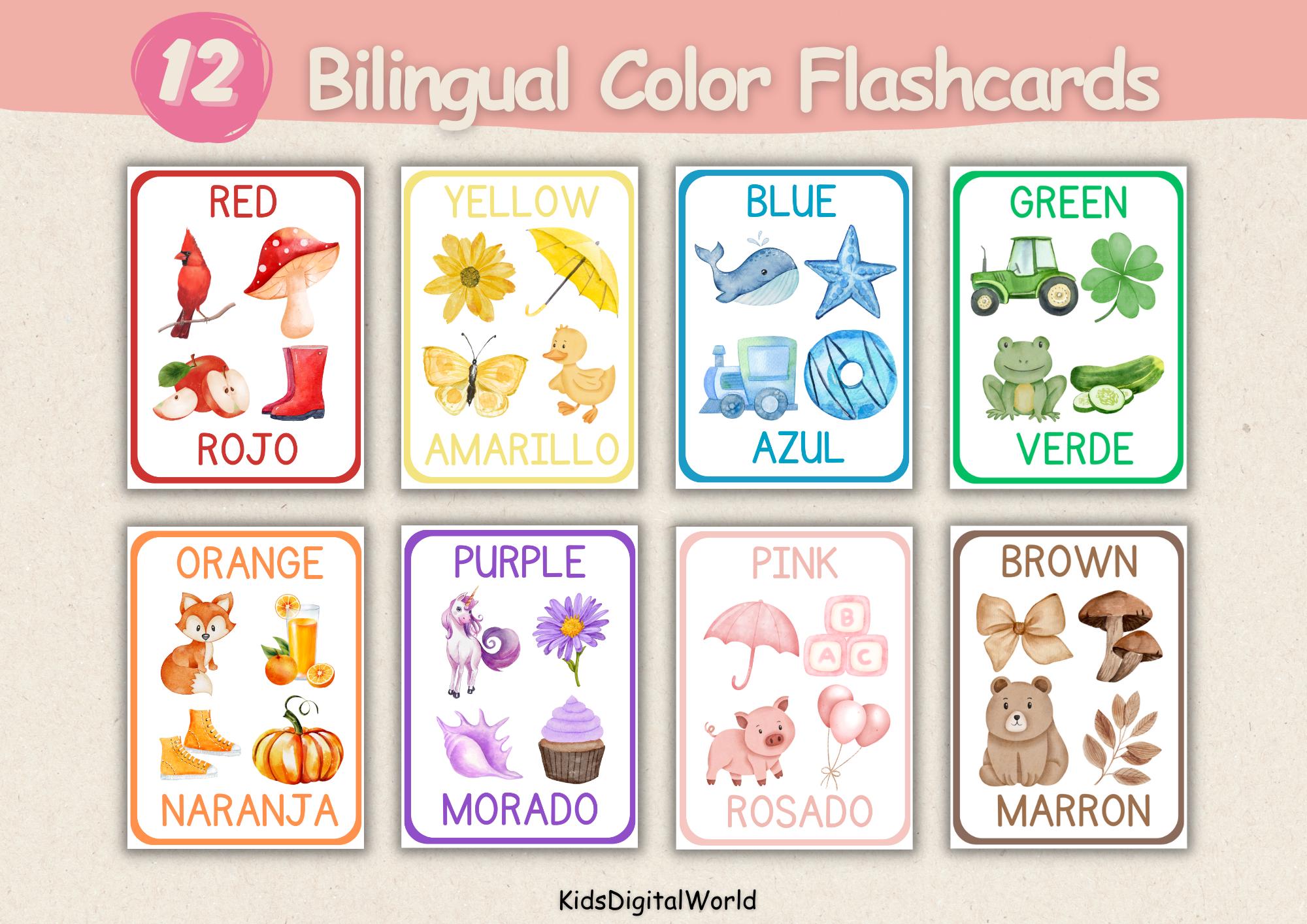 Watercolor Color Flashcards | Bilingual Colorful Flashcards | Preschool ...