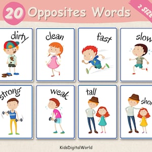 Opposites Flashcards for Kids: 20 Vocabulary Words (digital Download ...