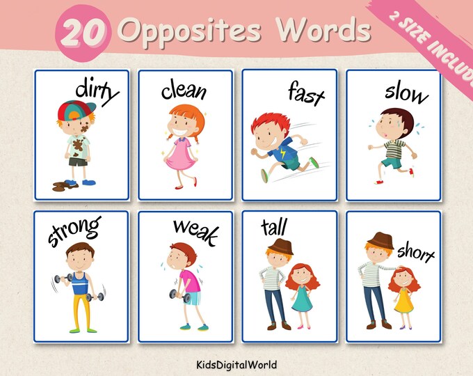 112 Opposite Printable Flashcards for Kids, Educational Learning Cards ...