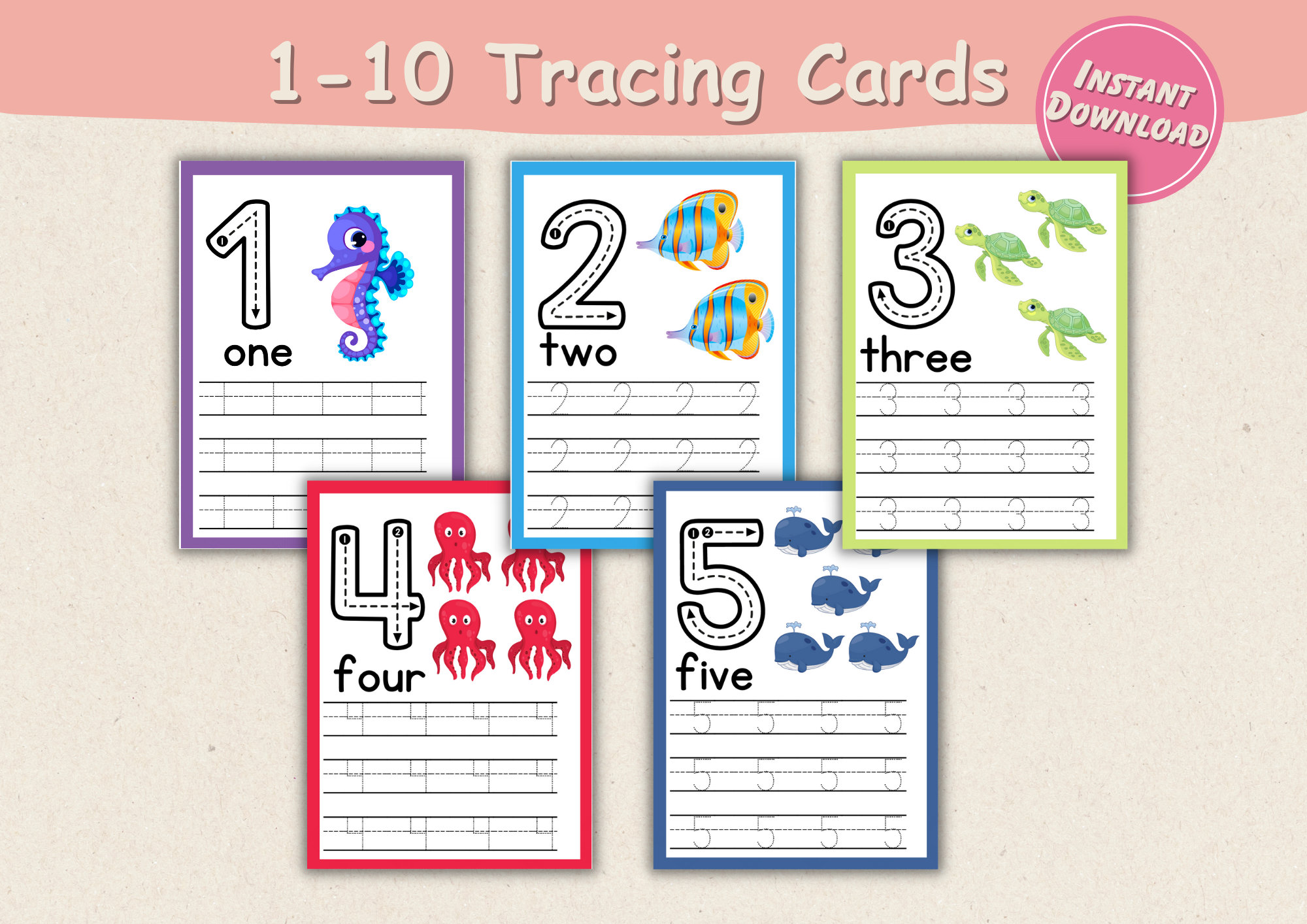 Tracing Flashcards, 1-10 Tracing Numbers, Counting Cards, Kindergarten ...