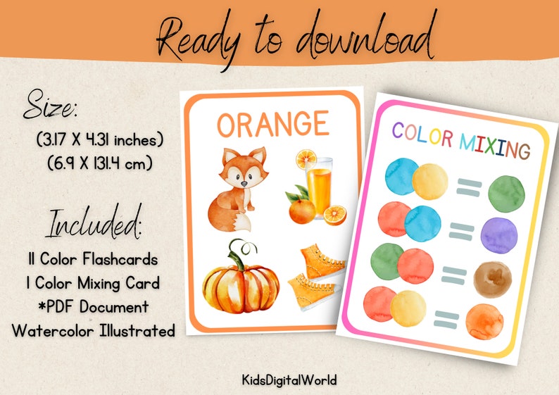 Watercolor Colors Flash Cards Colorful Flashcards - Etsy