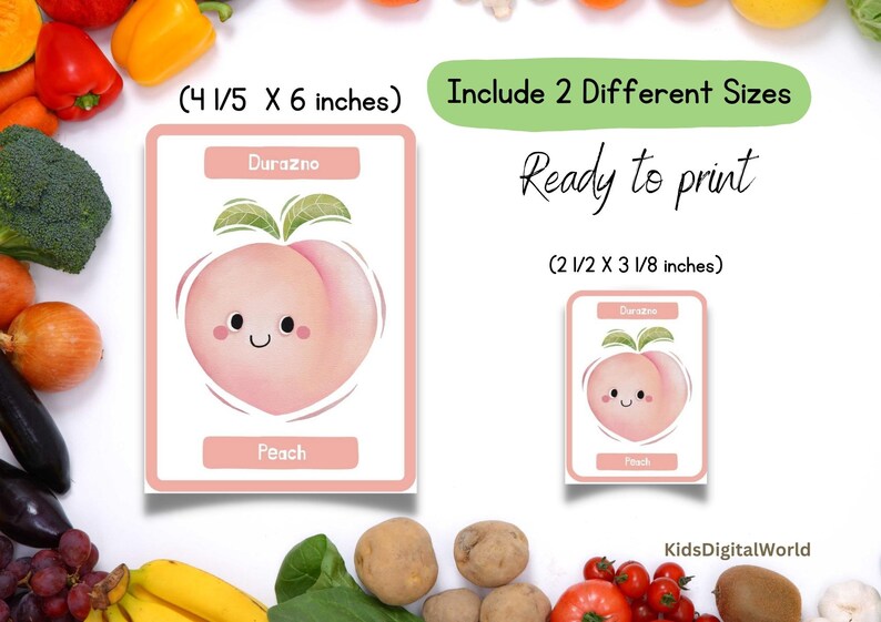 Bilingual Fruits & Vegetables Flash Cards: Montessori Educational Print ...