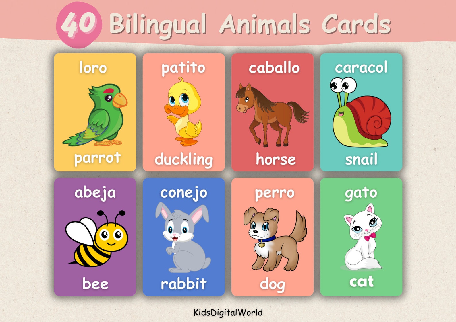 Bilingual Animals Flashcards: Spanish & English Learning (digital ...