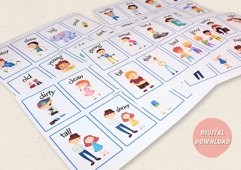 Opposites Flashcards for Kids: 20 Vocabulary Words (digital Download ...