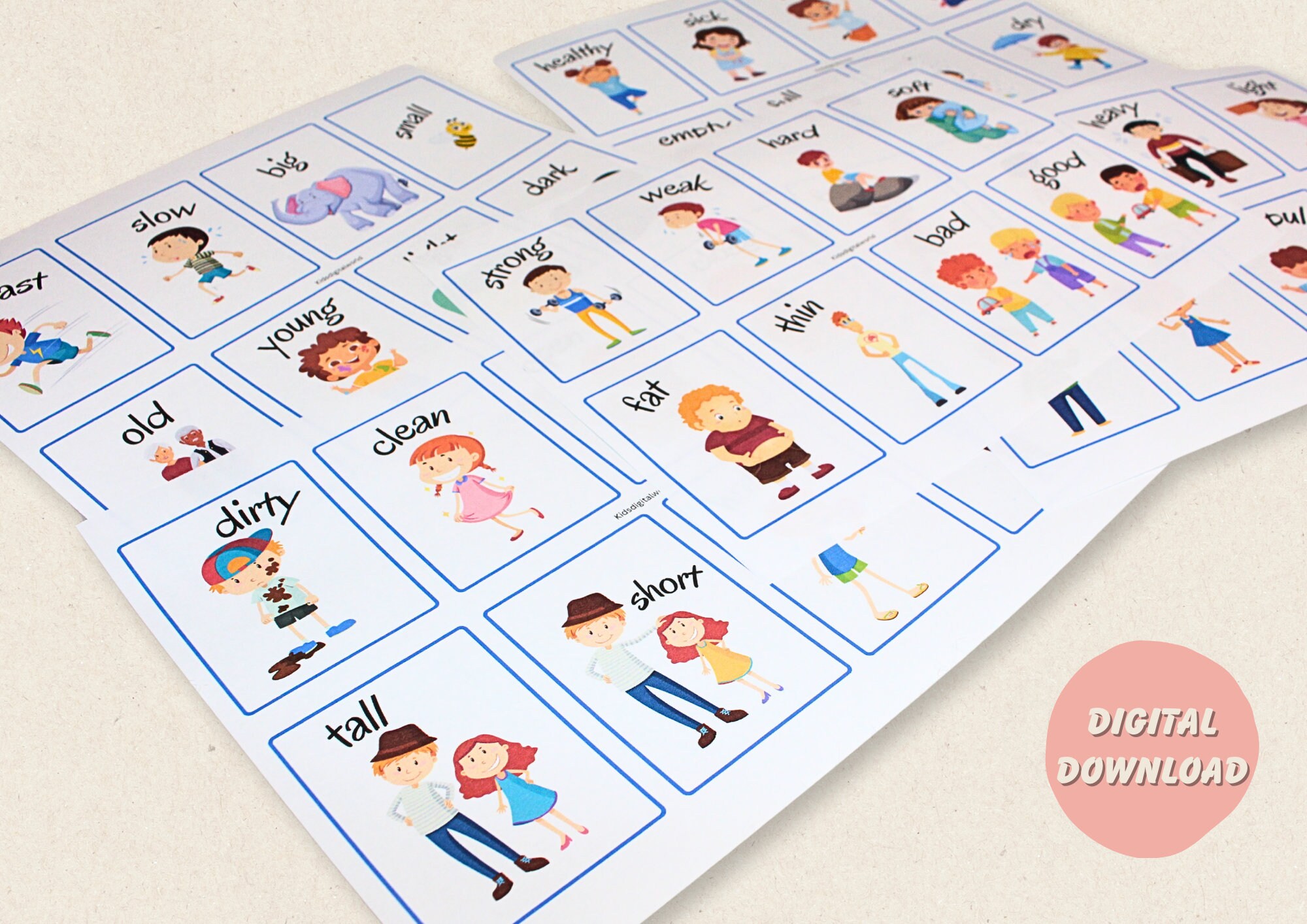 Opposites Flashcards for Kids: 20 Vocabulary Words (digital Download ...