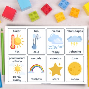 Bilingual Weather Flashcards 16 Colorful Weather Cards - Etsy