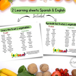 50 Colorful Bilingual Fruits and Vegetables Card . Montessori ...