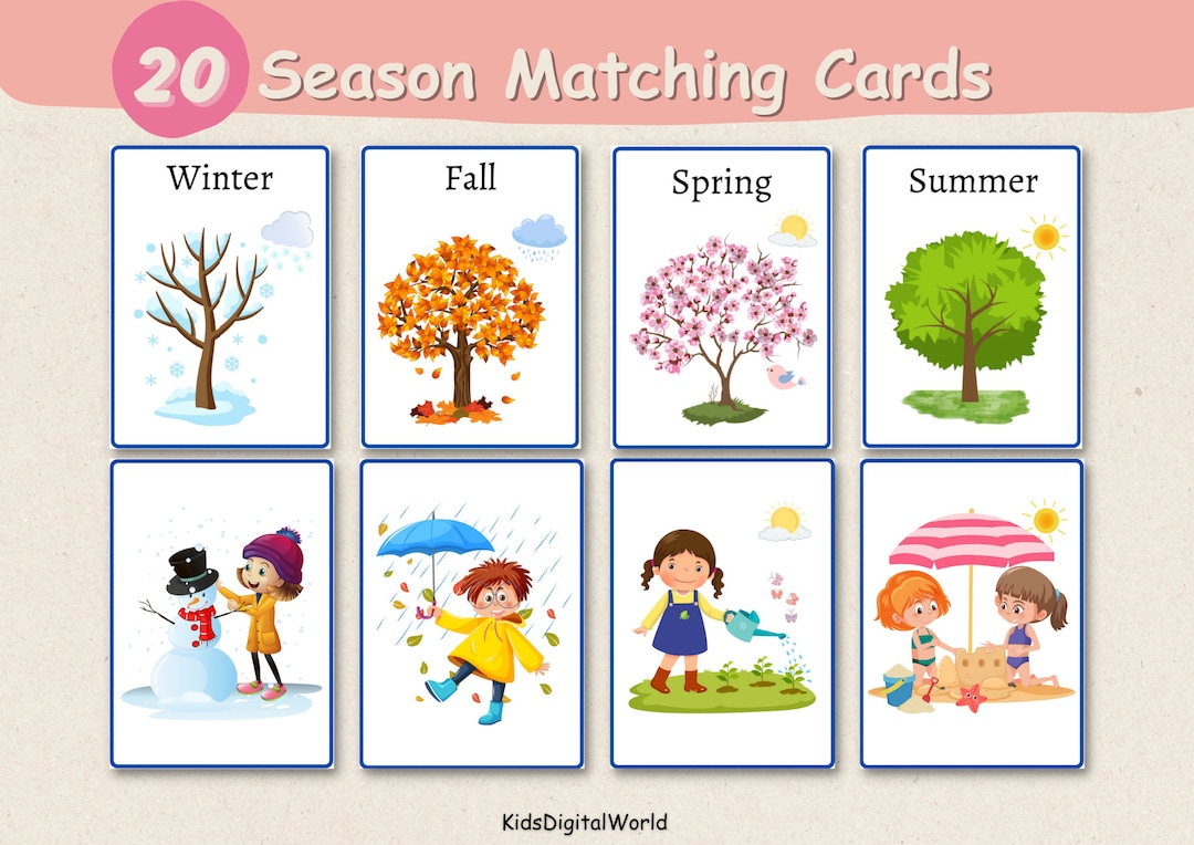 20 Season Matching Cards, Holidays Cards, Kids Wall Decor, Seasons ...