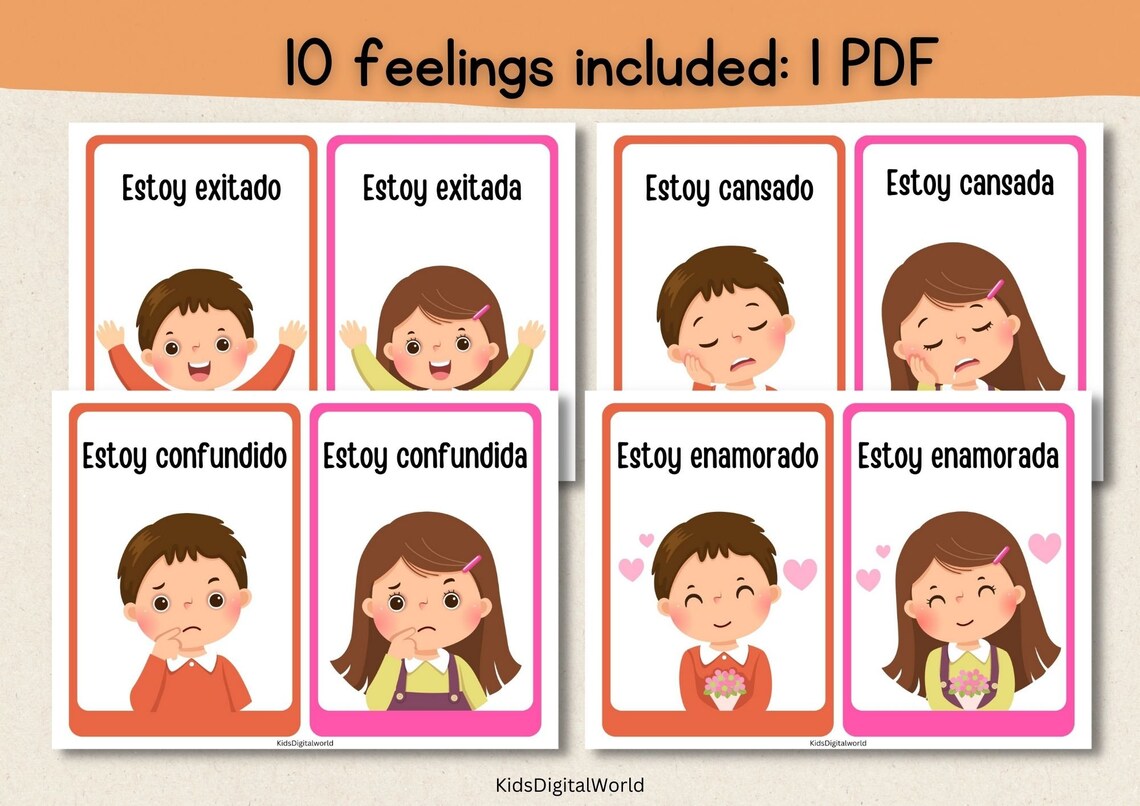 Spanish Feelings and Emotions Toddler Flash Cards Emotion Flashcards ...