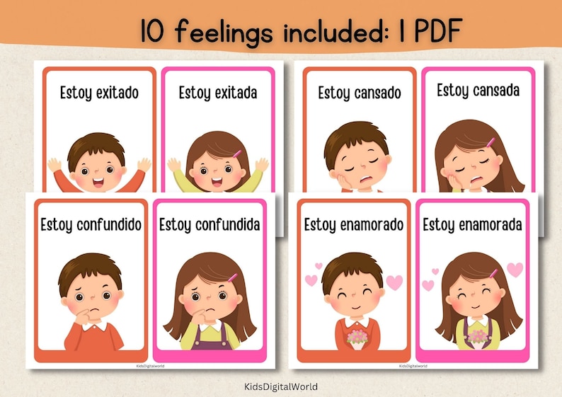 Spanish Feelings and Emotions Toddler Flash Cards Emotion Flashcards ...