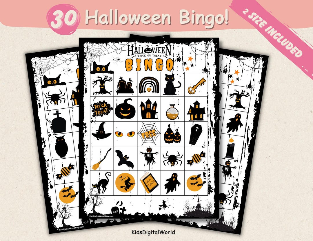 Halloween Bingo Game, 30 Unique Cards, Kids Printable (digital Download ...