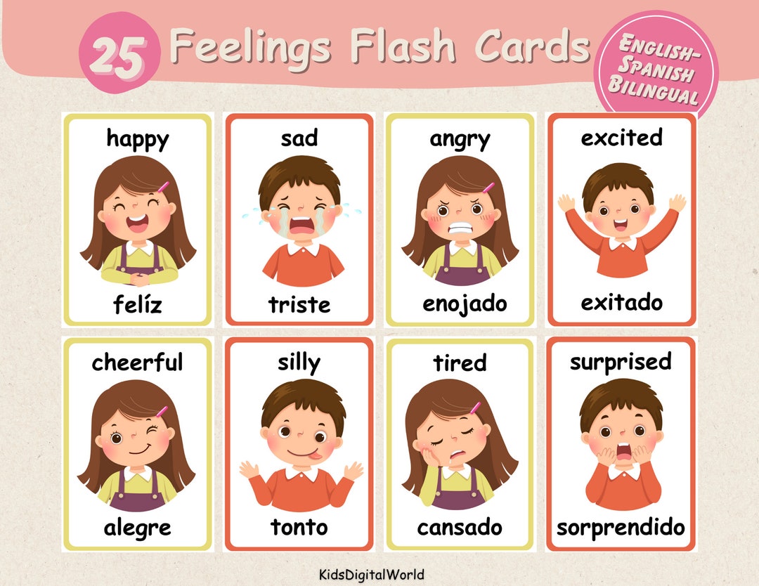 Bilingual Emotion Flashcards: English-spanish Learning (PDF) - Etsy