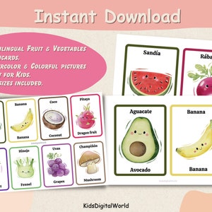 50 Colorful Bilingual Fruits and Vegetables Card | Montessori ...
