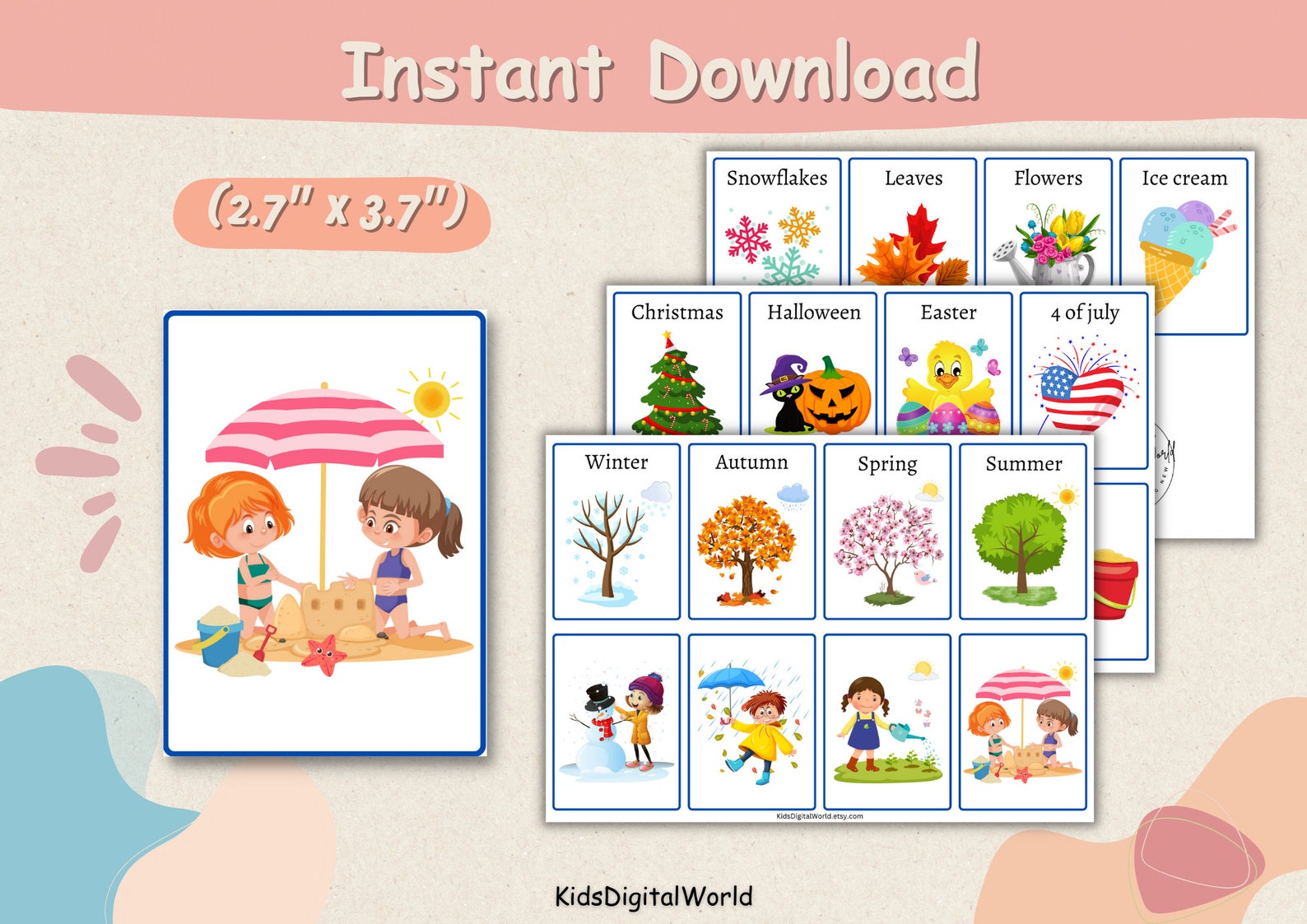 20 Season Matching Cards, Holidays Cards, Kids Wall Decor, Seasons ...