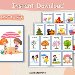 20 Season Matching Cards, Holidays Cards, Kids Wall Decor, Seasons ...