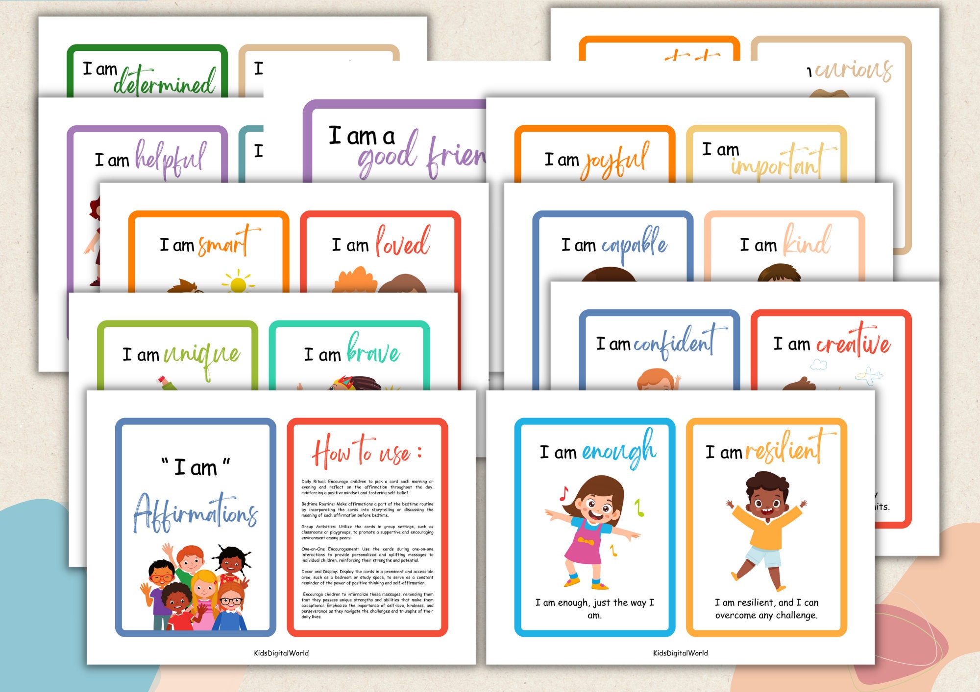 20 Positive Affirmation Flashcards, Montessori Flashcards, Educational ...