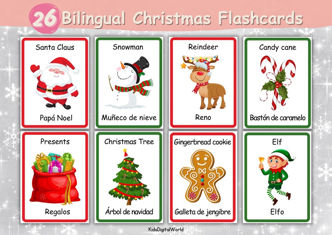 26 Bilingual Christmas Flashcards, Spanish & English (digital Download ...