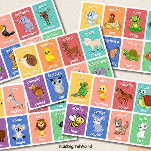 Bilingual Animals Flashcards: Spanish & English Learning (digital ...