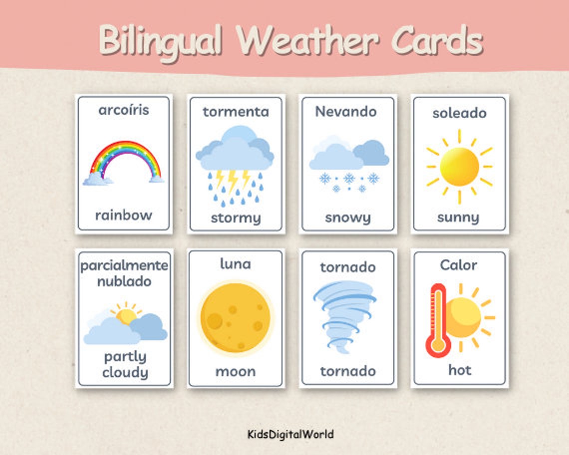 Bilingual Weather Flashcards 16 Colorful Weather Cards Educational ...
